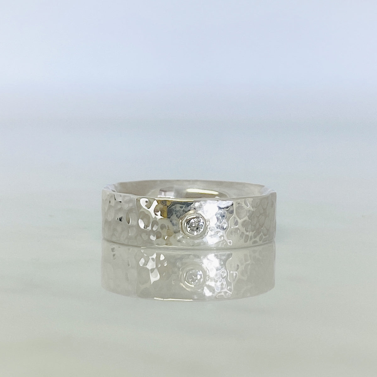 White Gold Diamond Dimpled Wedding Ring – angelaevansjewellery
